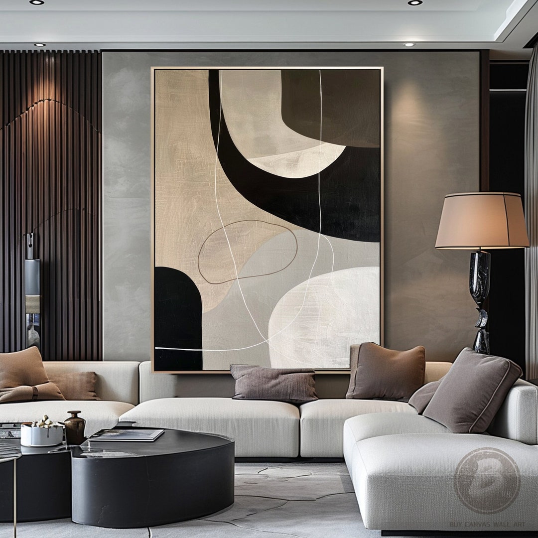 Large Beige Abstract Geometric Wall Art Modern Minimalist Wabi Sabi ...