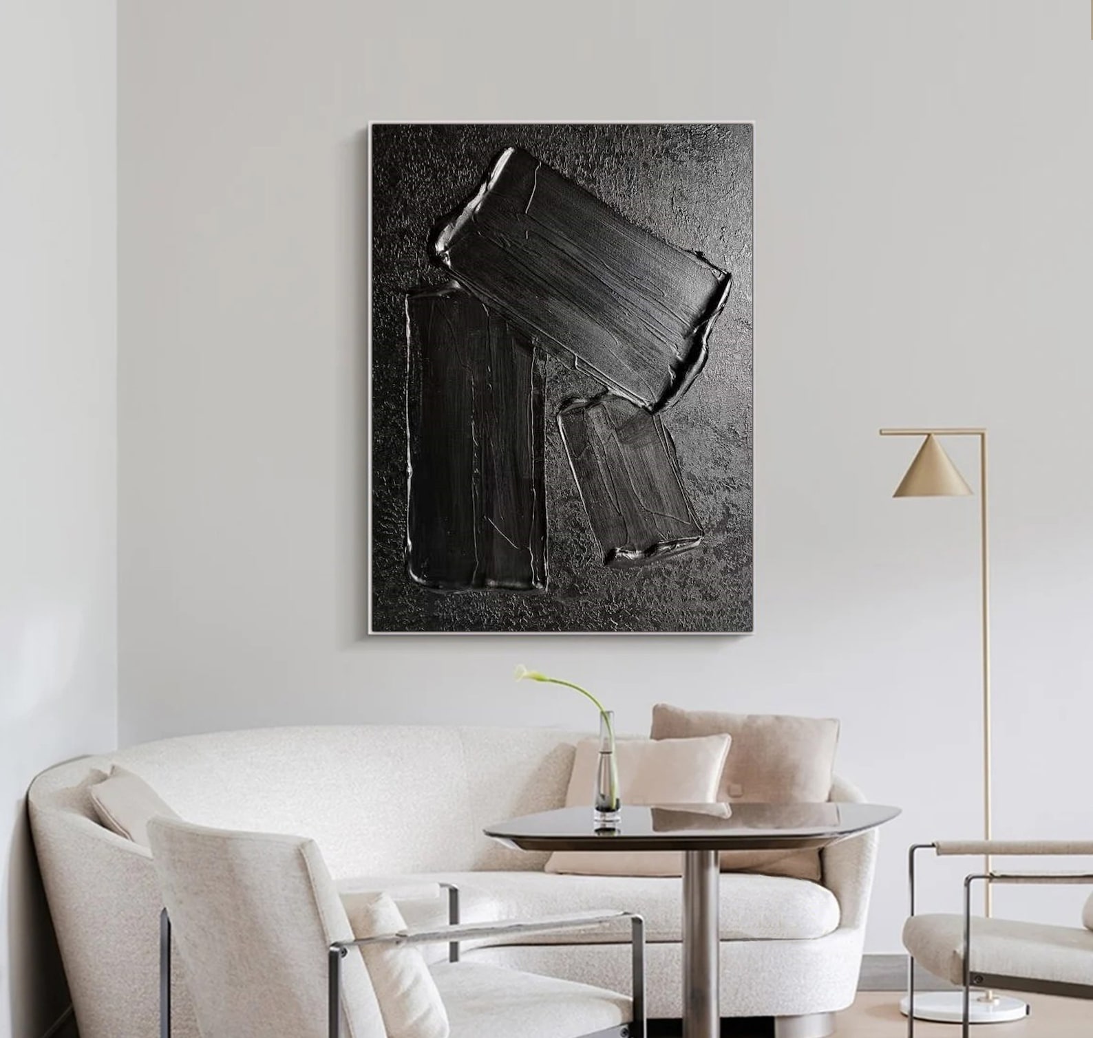 Black Texture Wall Art Black Minimalist Abstract Painting Black 3d ...