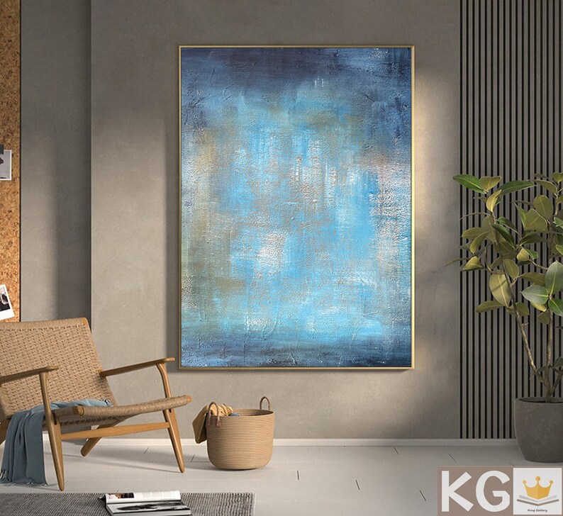 Large Blue Minimalism Painting Blue Wall Art Blue Canvas - Etsy