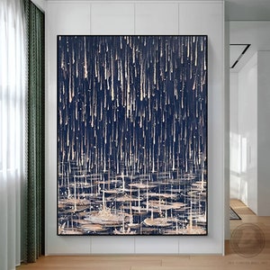 Abstract Rainy Night Landscape Oil Painting on Canvas Large Rain Water ...