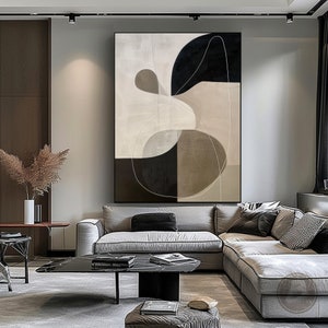Beige Abstract Geometric Painting Beige and Black Abstract Color Blocks ...