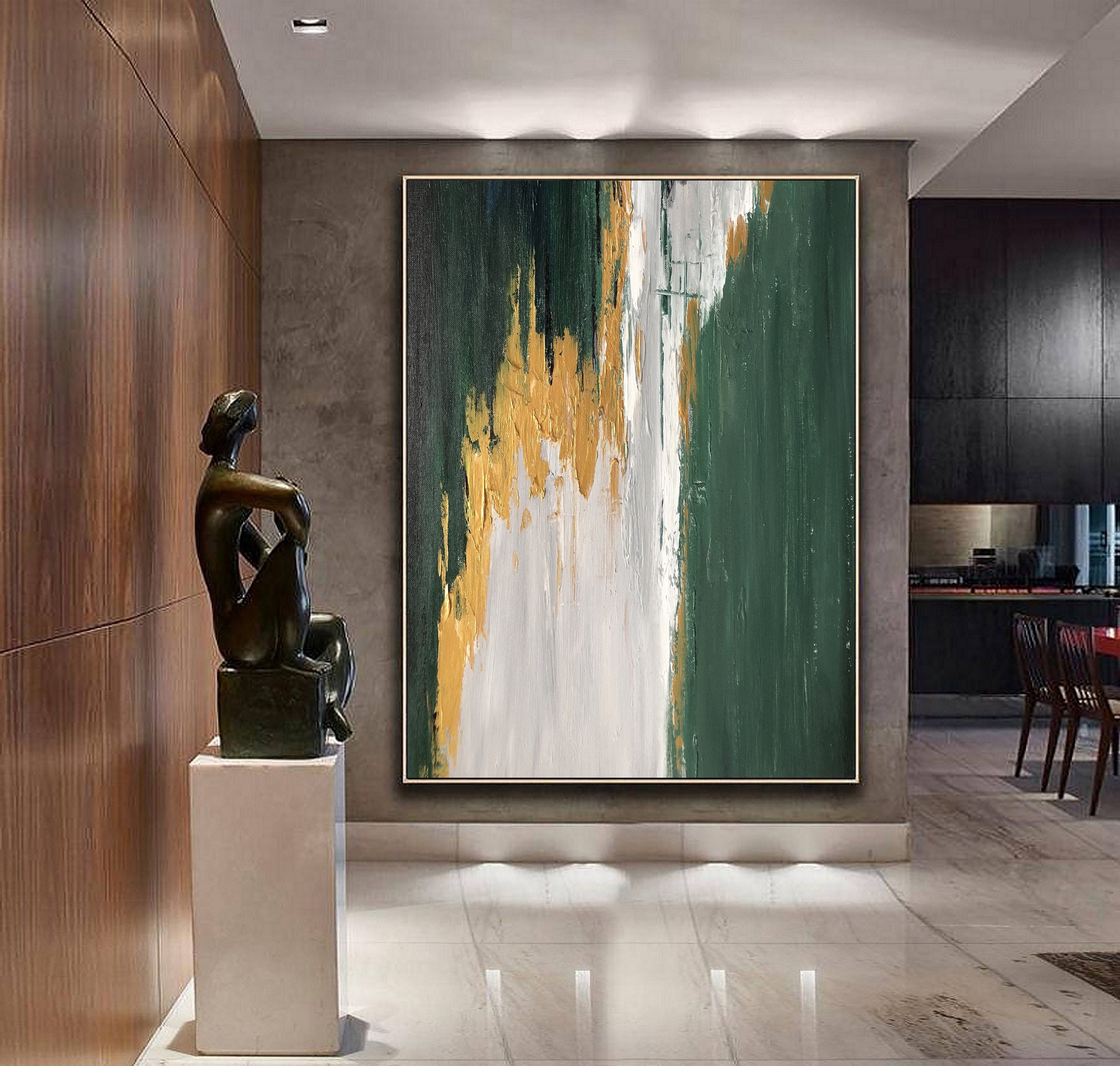 Large Green Abstract Painting,green Minimalist Painting,gray Abstract ...