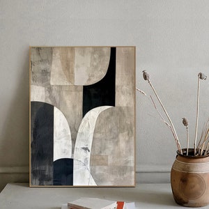 Large Creamy Beige Abstract Geometric Oil Painting Modern Wabi Sabi ...