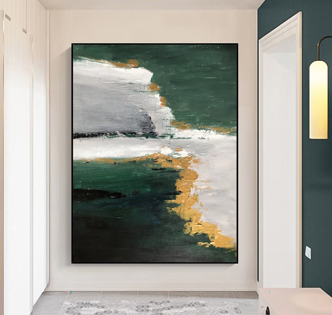 Large Green Abstract Painting,green Abstract Wall Art,original White ...