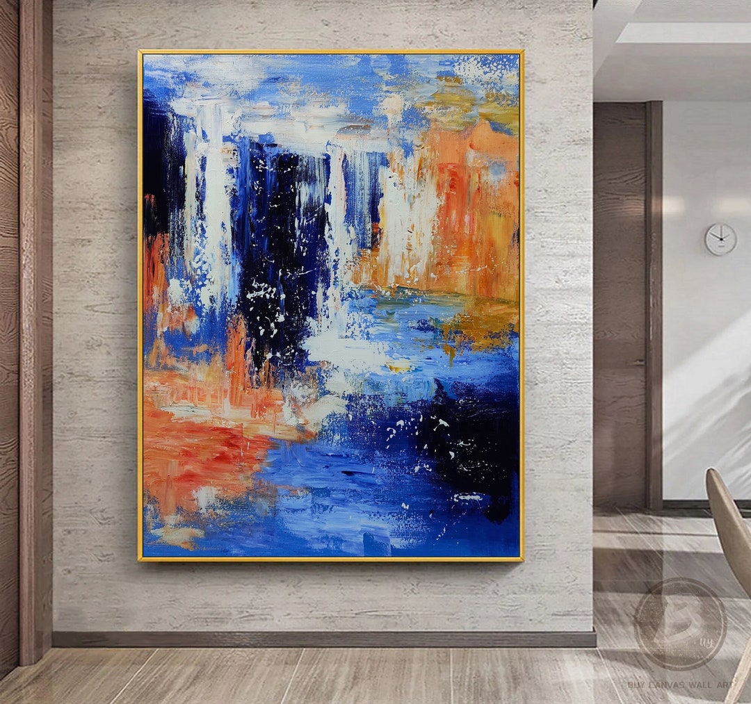 Blue Abstract Landscape Oil Painting Original Waterfall Landscape ...