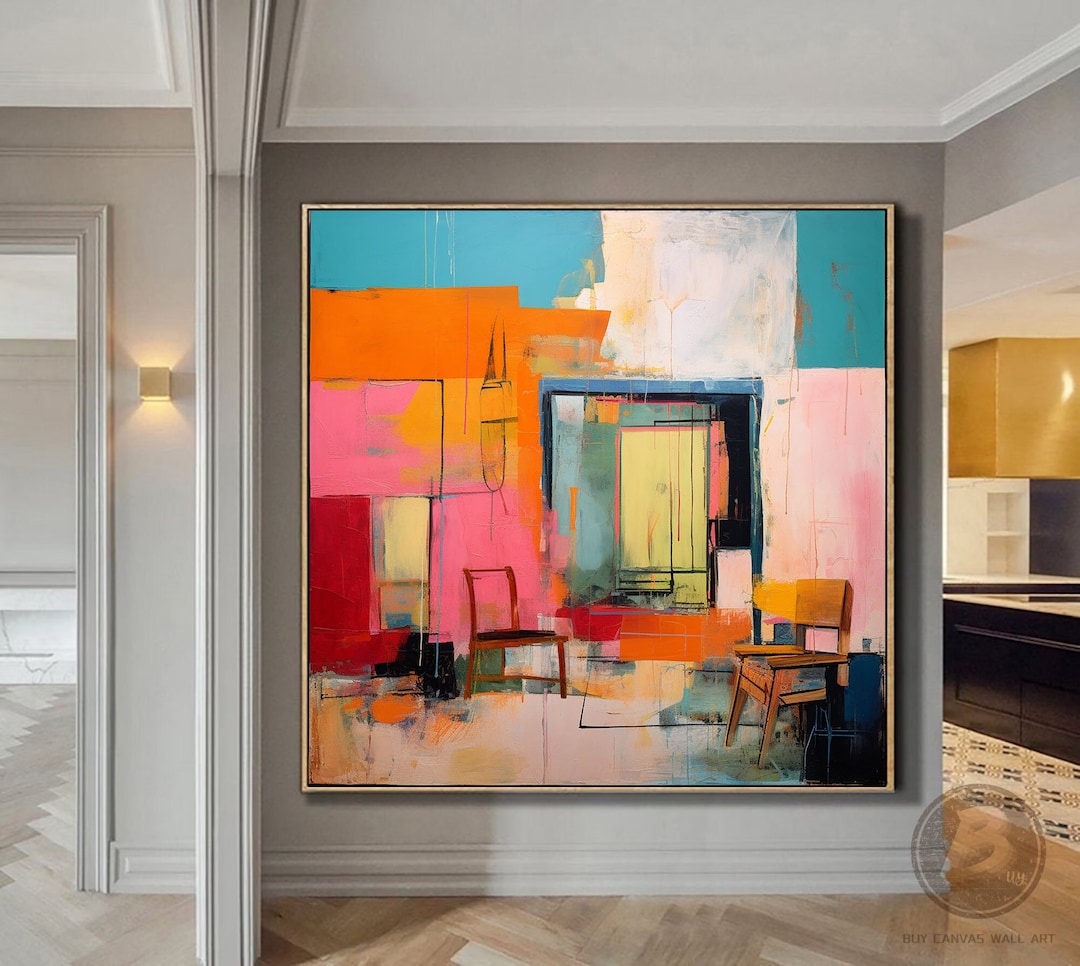 Colorful Abstract Painting Minimalist Vintage Interior Painting ...