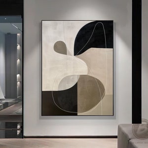 Beige Abstract Geometric Painting Beige and Black Abstract Color Blocks ...