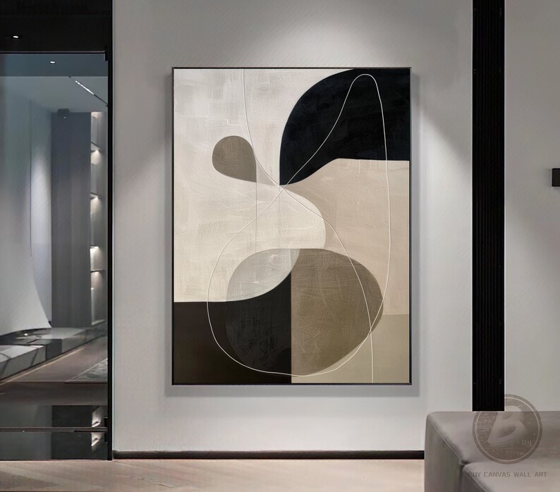 Beige Abstract Geometric Painting Beige and Black Abstract Color Blocks ...