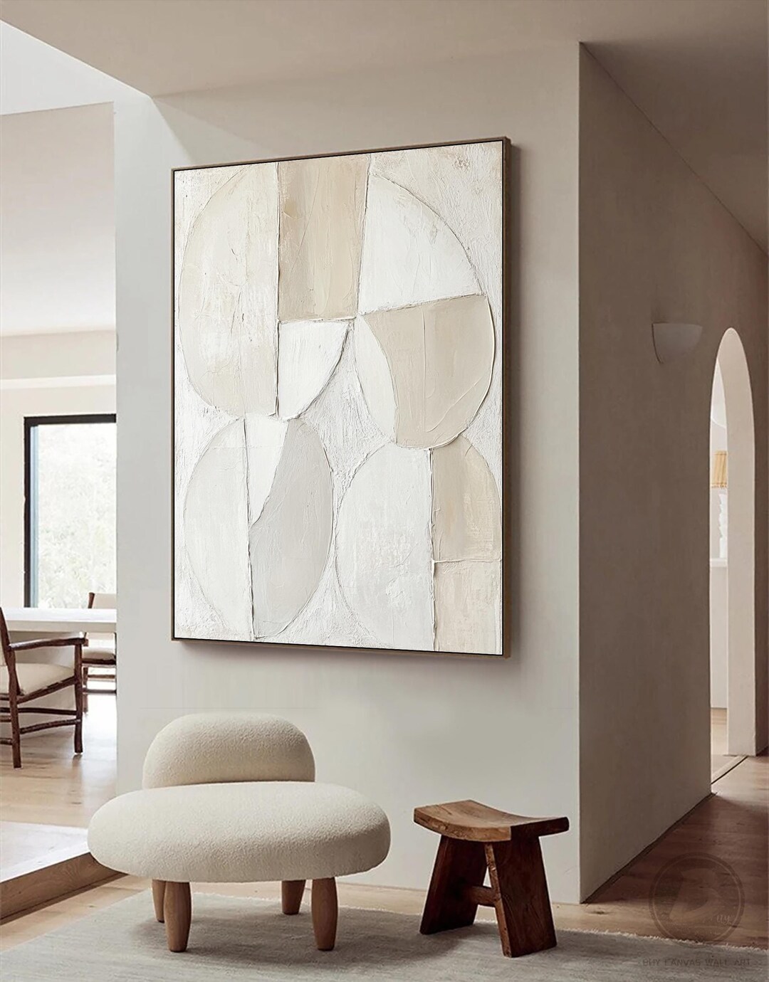 Large Beige 3D Texture Wall Art Beige Abstract Geometric Wall Painting ...