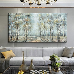 Original Abstract Birch Tree Landscape Painting Abstract Forest Oil ...