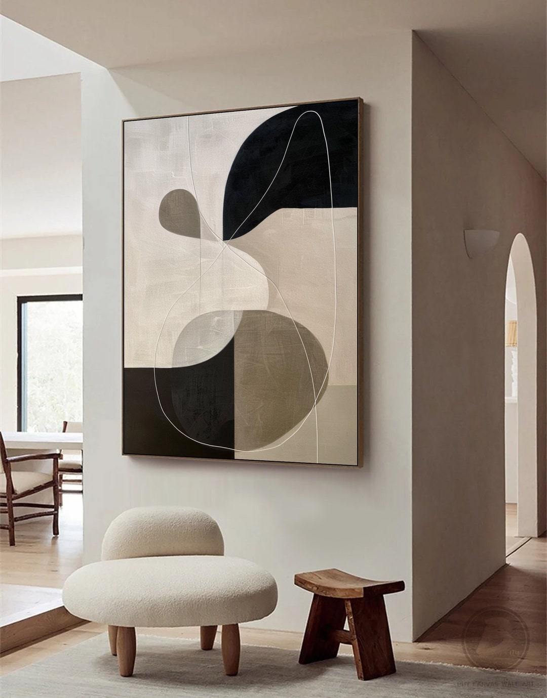 Beige Abstract Geometric Painting Beige and Black Abstract Color Blocks ...