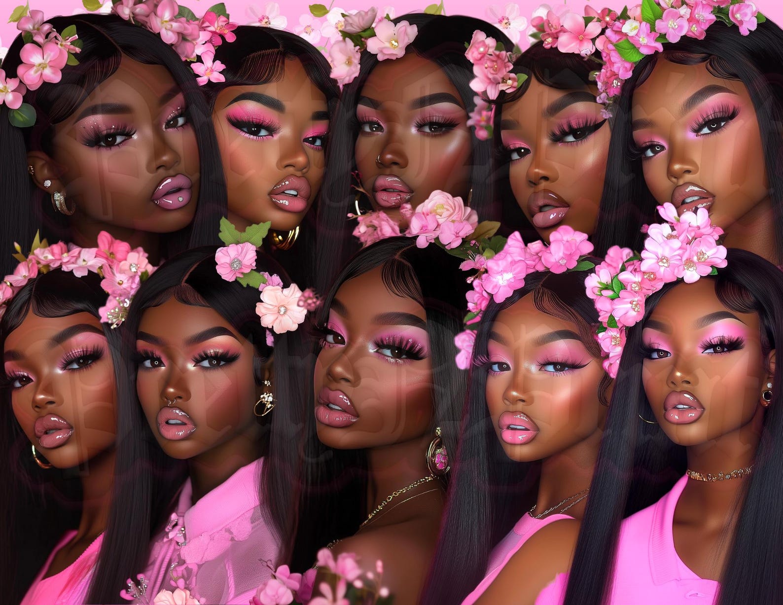 10 AI Generated Stock Phots Hair Models Pretty Pink Flower Girlies. for ...