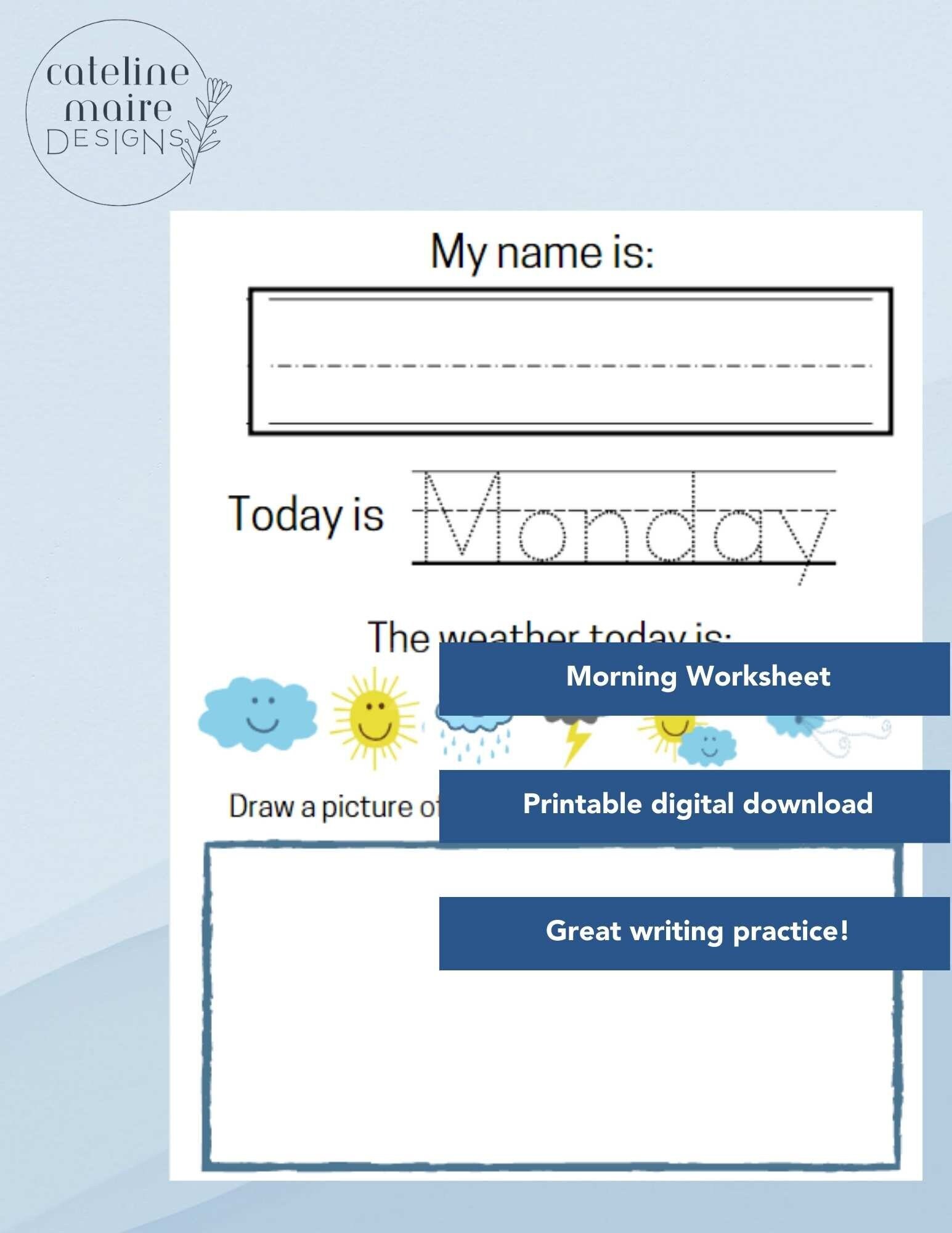 Preschool Morning Worksheet - Etsy
