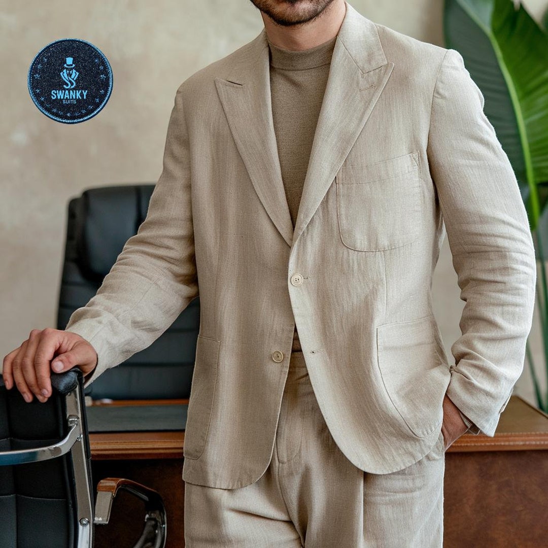 Beige Linen 2 Piece Suit: Men's Summer Business Attire - Etsy