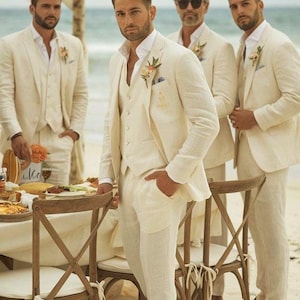 Cream Linen 3 Piece Suit: Groomsmen's Summer Wedding Attire - Etsy