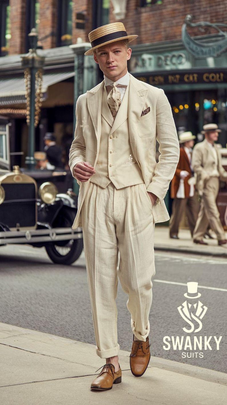 Vintage Cream Linen 3-piece Suit: Classic Lapel, Summer Business - Etsy