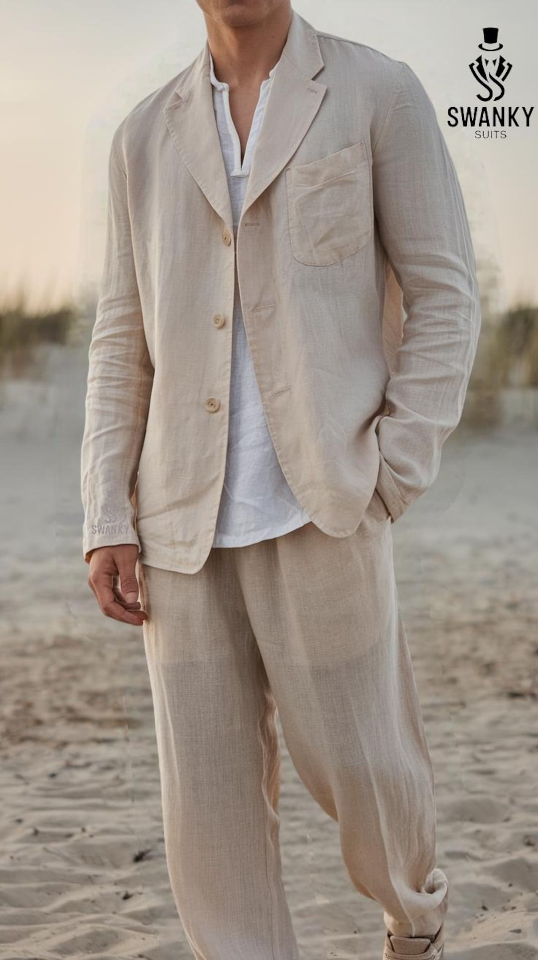 Men's Beige Linen Cordset: Summer Casual Suit - Etsy