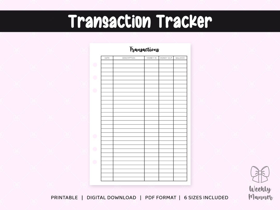 6 Sizes | Transaction Tracker | Printable Inserts for 6 Hole Ring ...