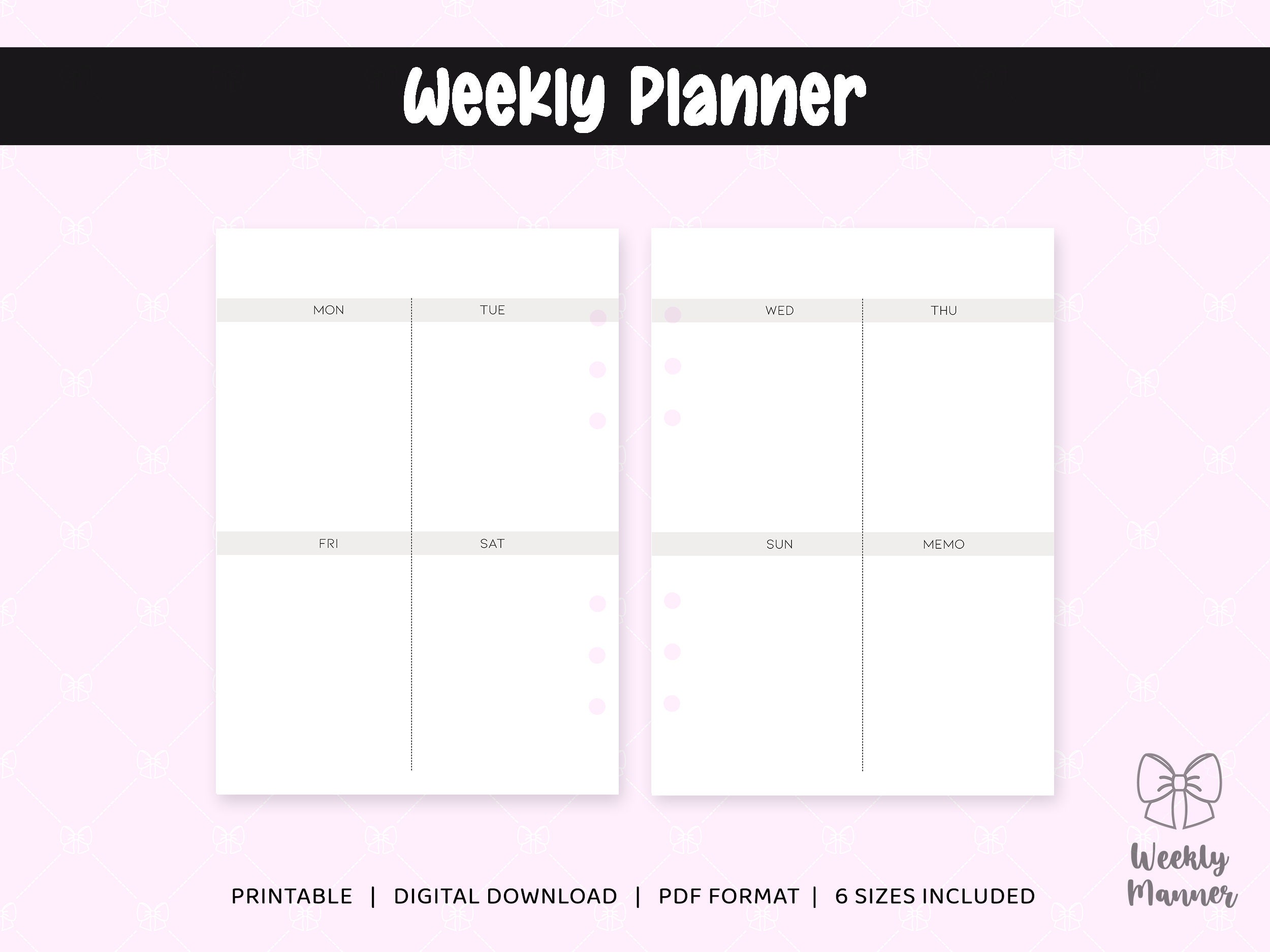 6 Sizes | Weekly Planner | Printable Inserts for 6 Hole Ring Binder ...