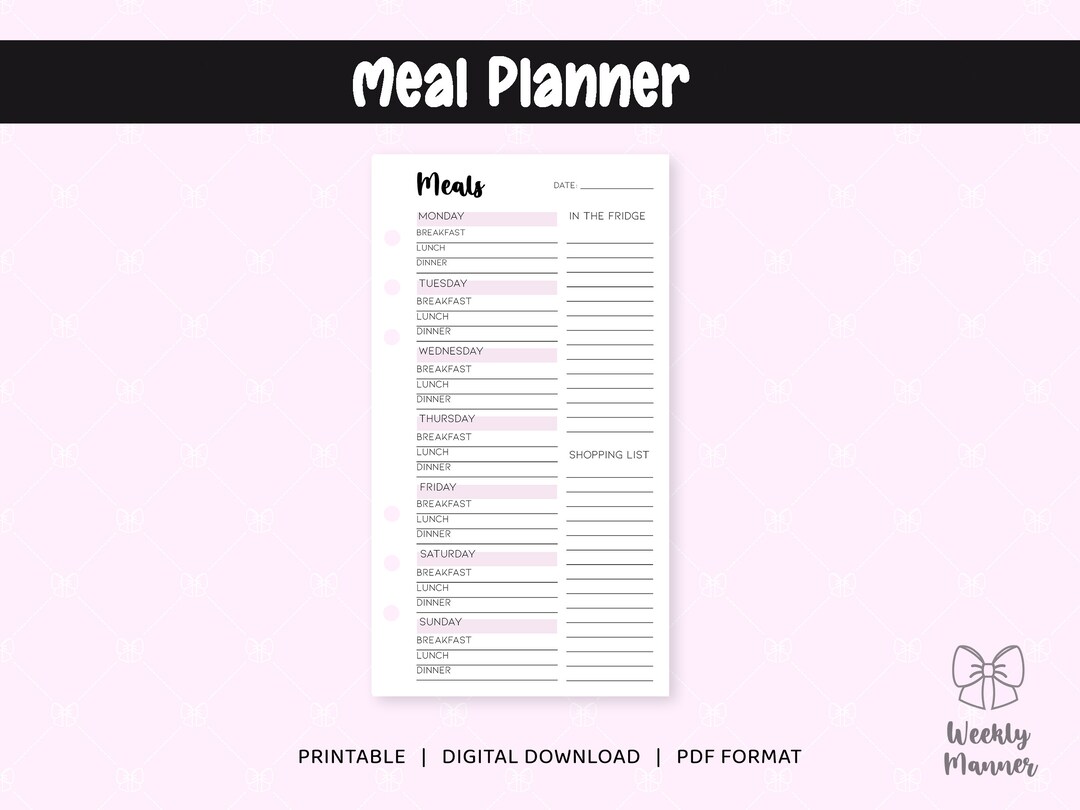 6 Sizes | Meal Planner | Printable Inserts for 6 Hole Ring Binder ...