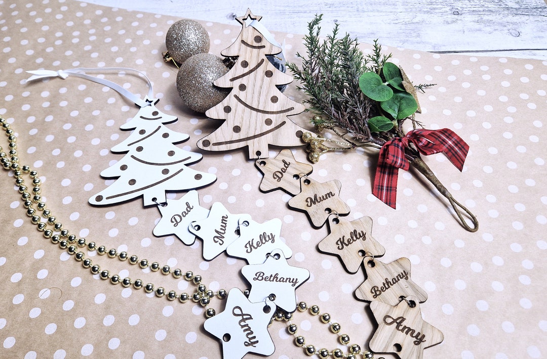 Personalised Wooden Tree Baubles, Custom Christmas Baubles, Tree Shaped ...