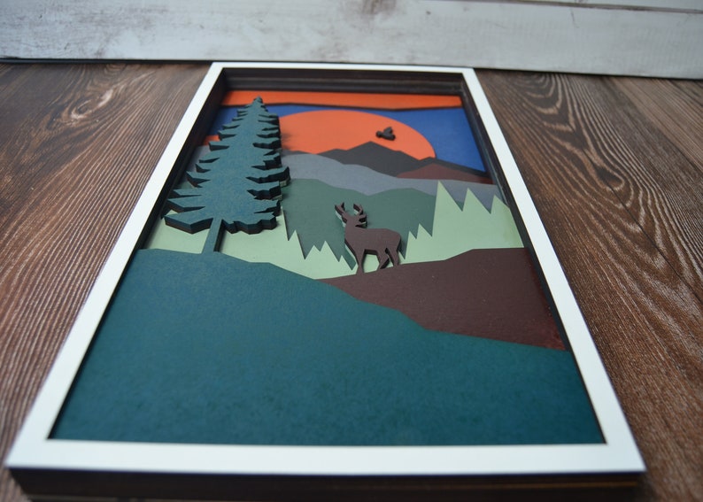 Wooden Mountain Scene Picture. 3D Layers Wood Painting Home Decor - Etsy