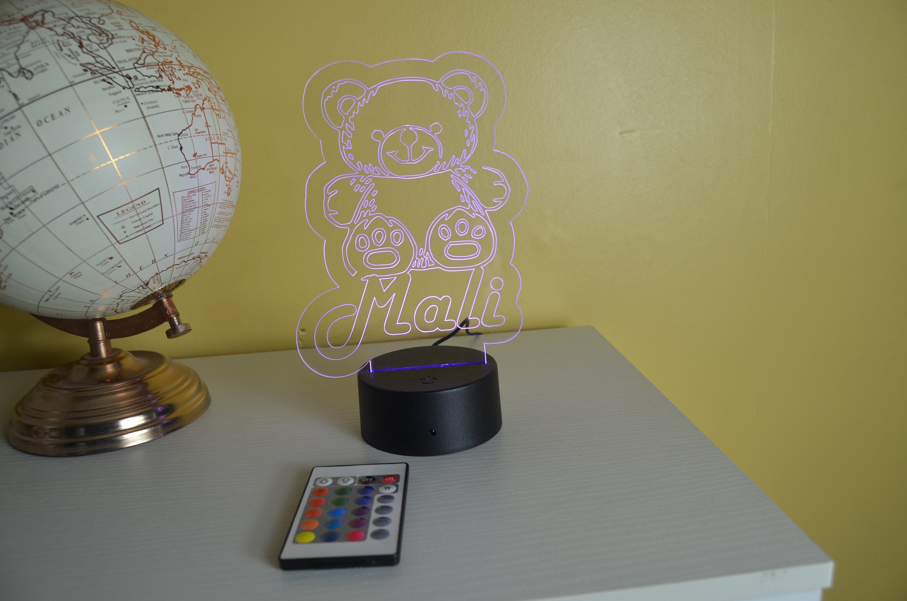 Personalised Led name Night light kids room desk light teddy | Etsy