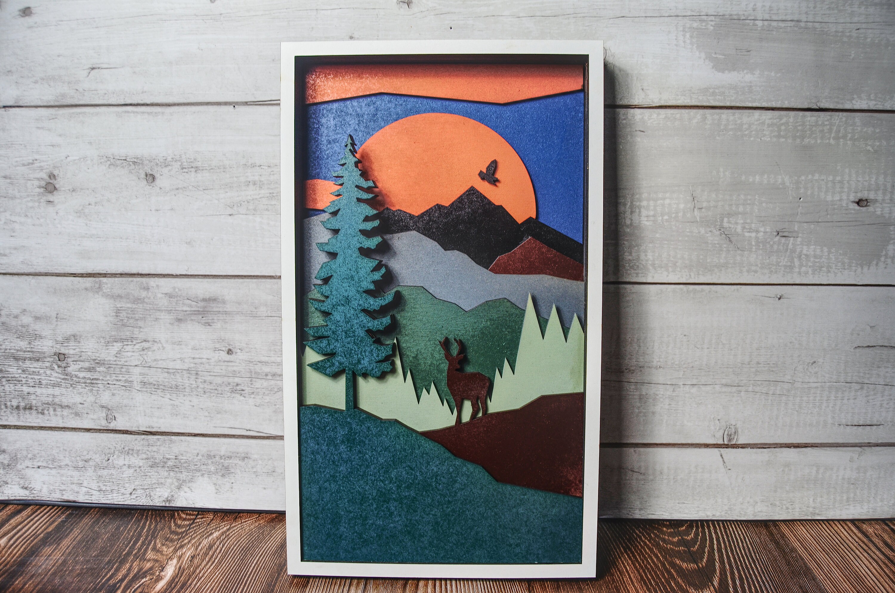 Wooden Mountain Scene Picture. 3D Layers Wood Painting Home Decor - Etsy
