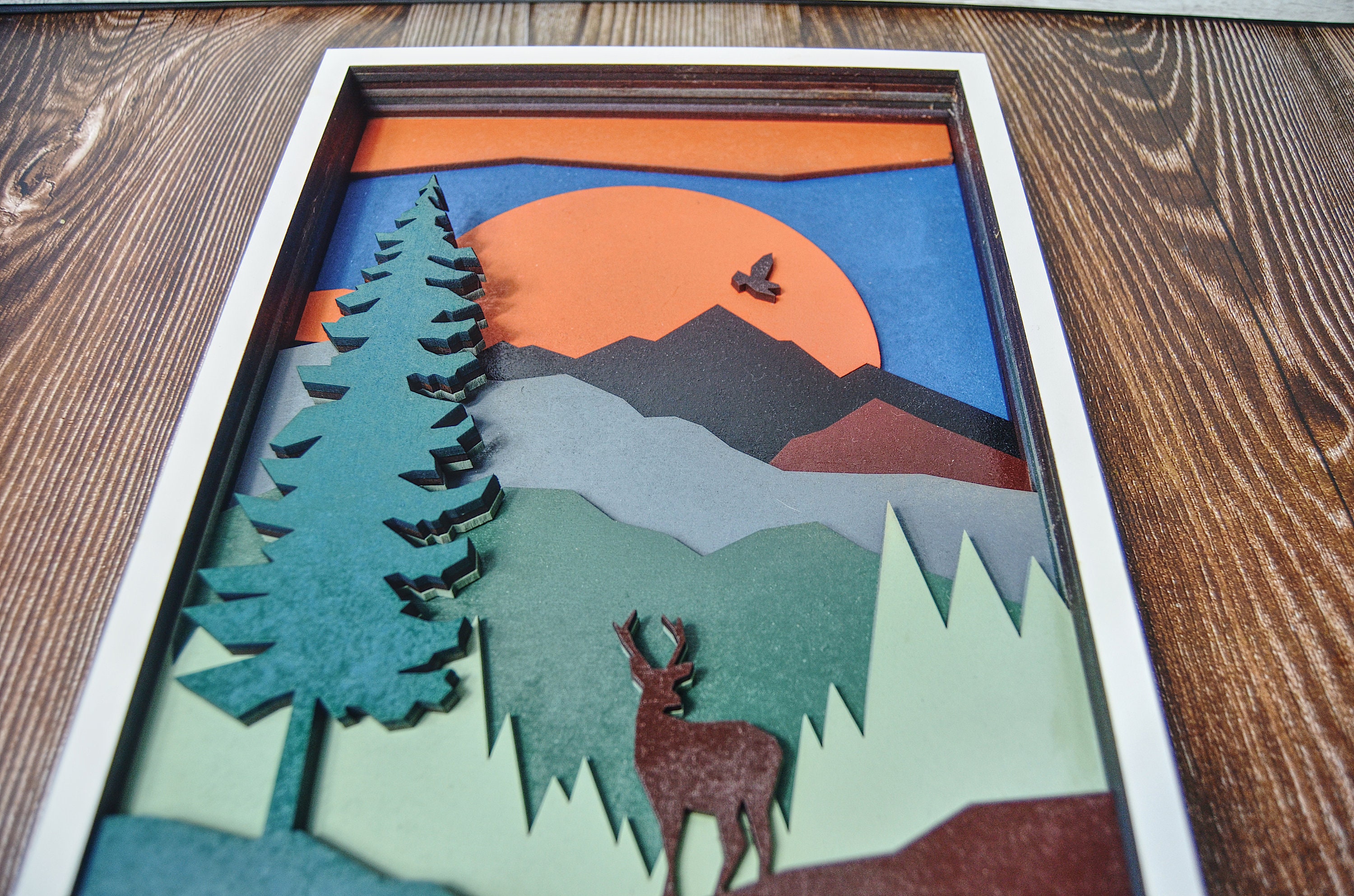 Wooden Mountain Scene Picture. 3D Layers Wood Painting Home Decor - Etsy