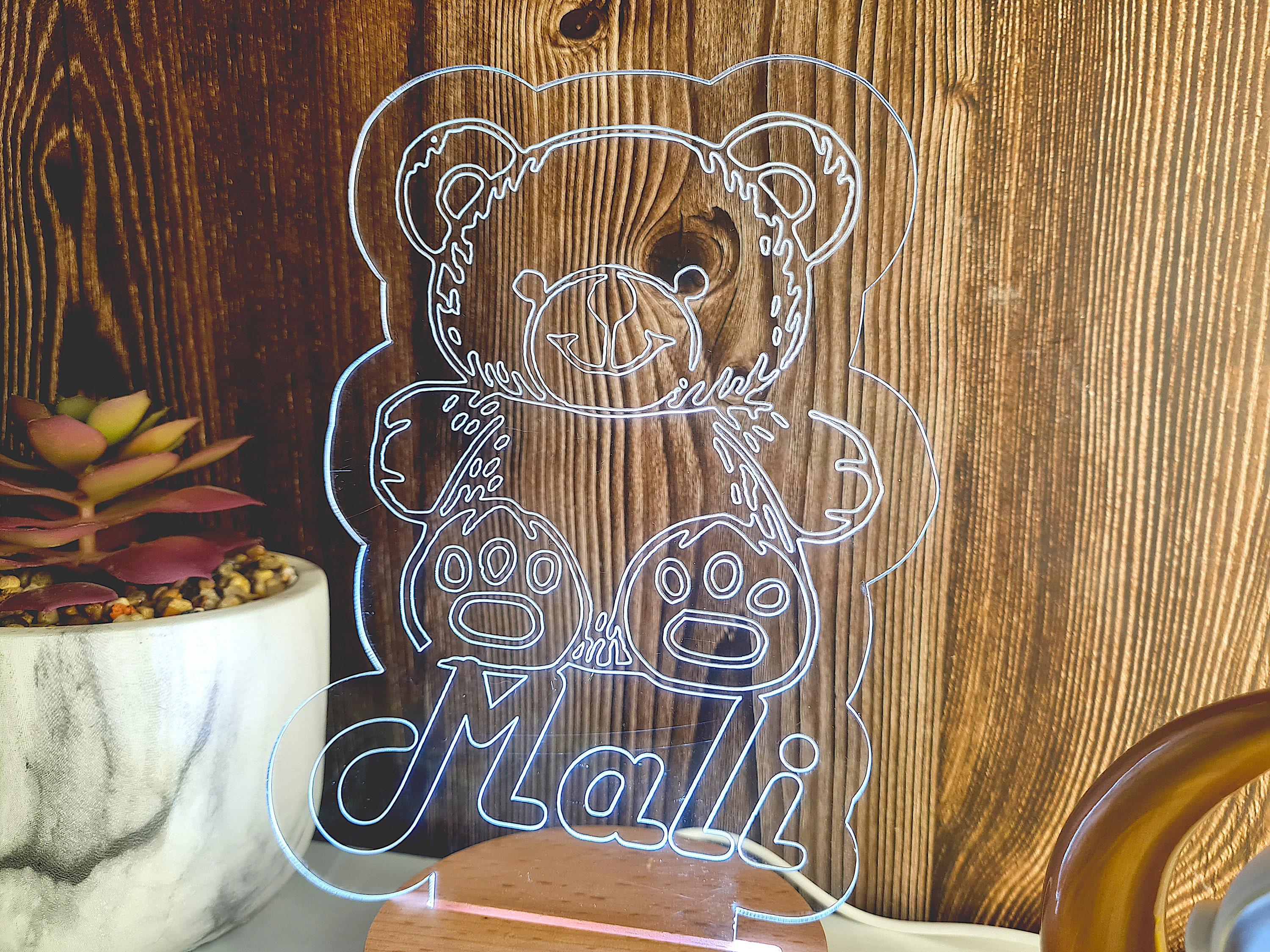 Personalised Led Name Night Light Kids Room Desk Light Teddy - Etsy