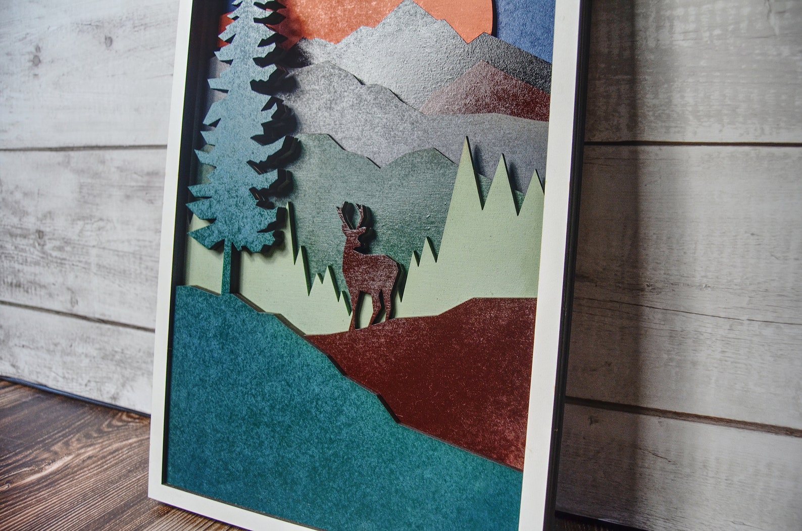 Wooden Mountain Scene Picture. 3D Layers Wood Painting Home Decor - Etsy