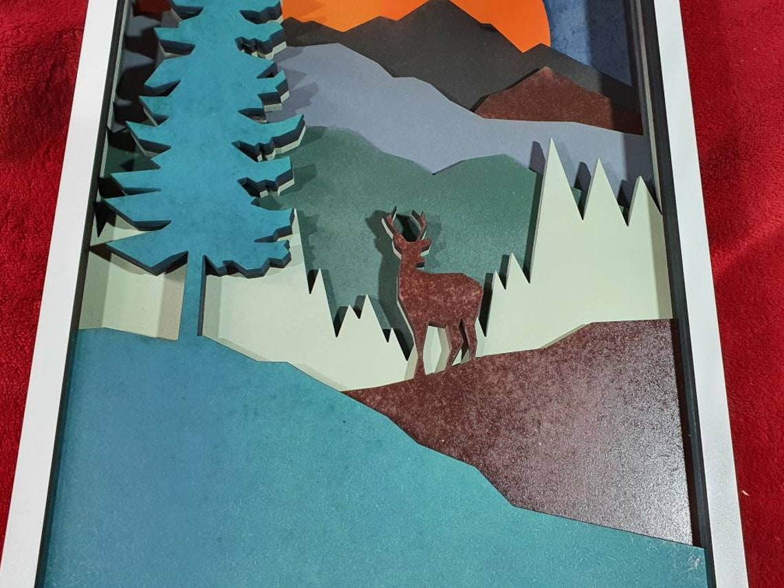 Wooden Mountain Scene Picture. 3D Layers Wood Painting Home Decor - Etsy