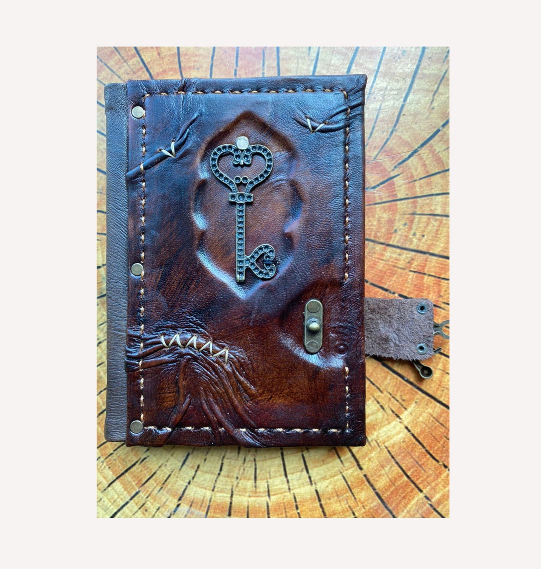 Leather Notebook - Key Embossed Leather Journal -leather Diary Books ...