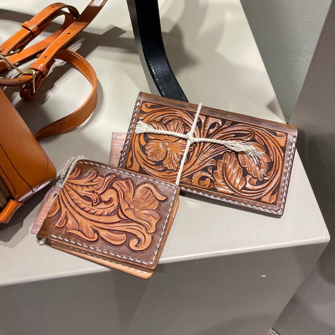 Western Wallet With Leather Tooling Design - Etsy
