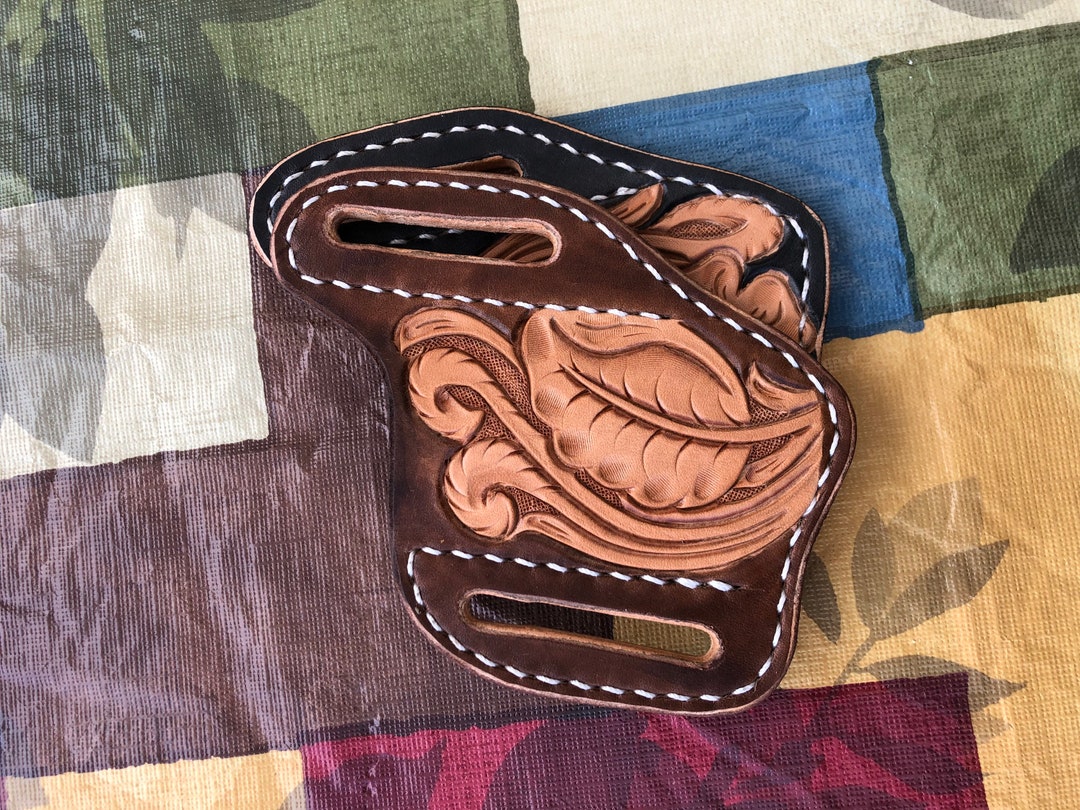 Wearable on Belt, Leather Pocket Knife Sheath With Western Style ...