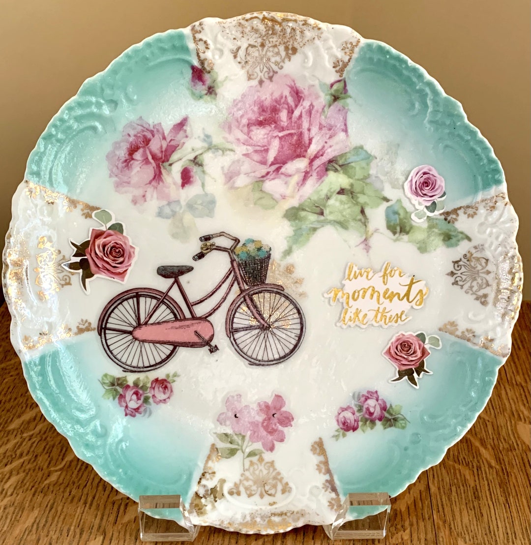 Vintage Decoupaged Plate, Altered Art With Positive Vibes - Live for ...