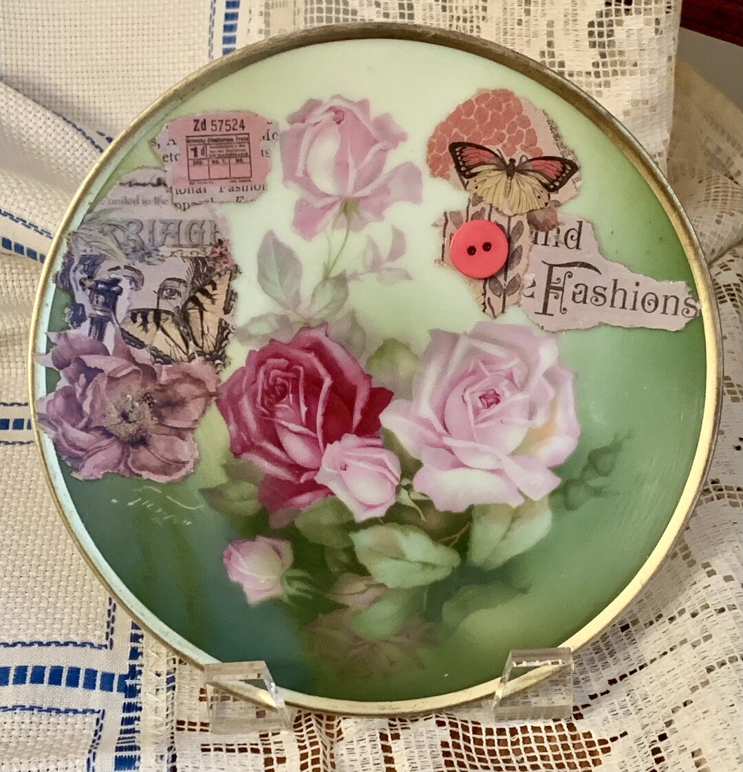 Vintage Mixed Media Plate - Etsy