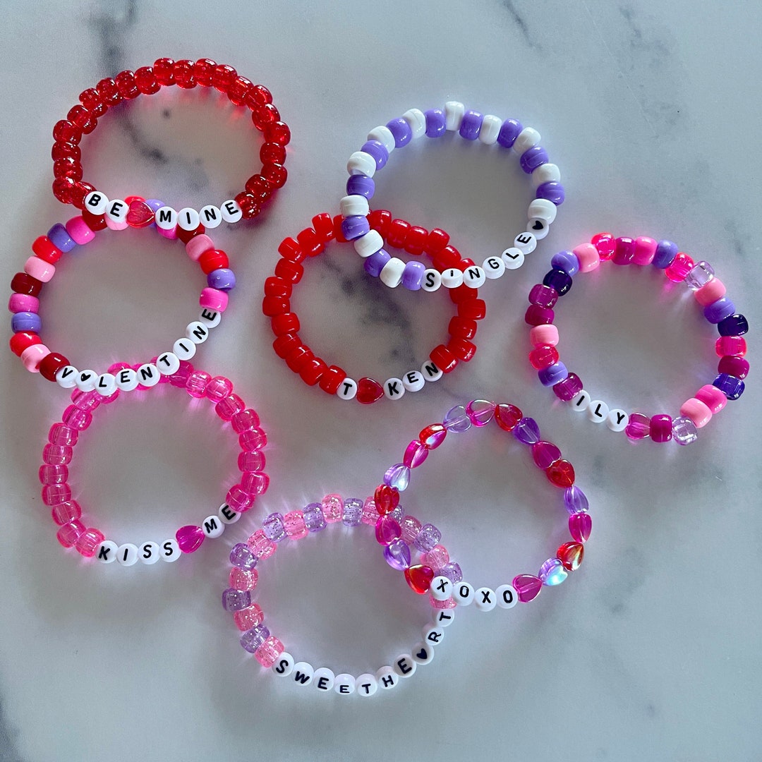 Valentine Day Kandi, Beaded Friendship Bracelet Ft. Hearts | Perfect ...