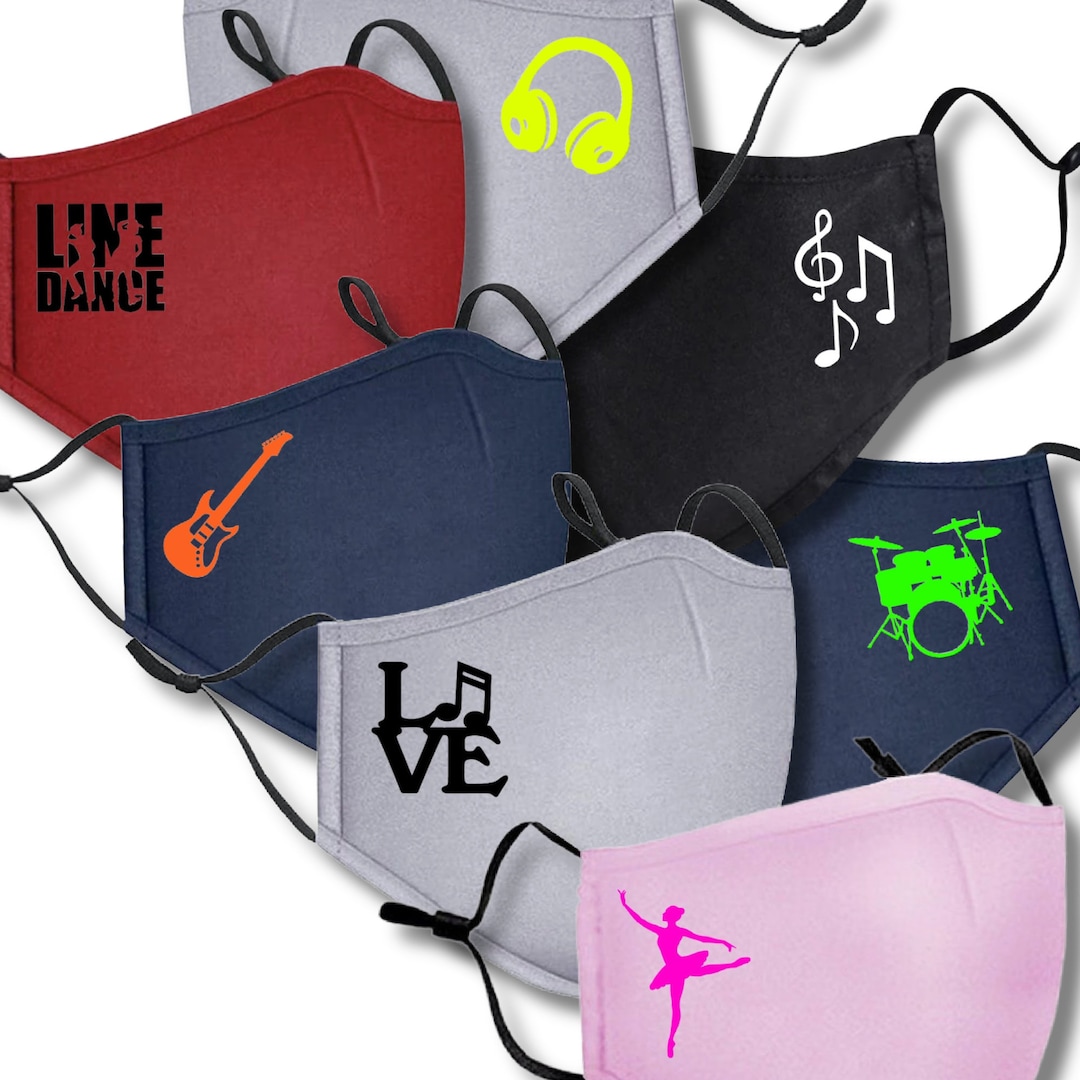 Face Mask With Music and Dance Designs, Ft. Music Notes, Drum, Line ...
