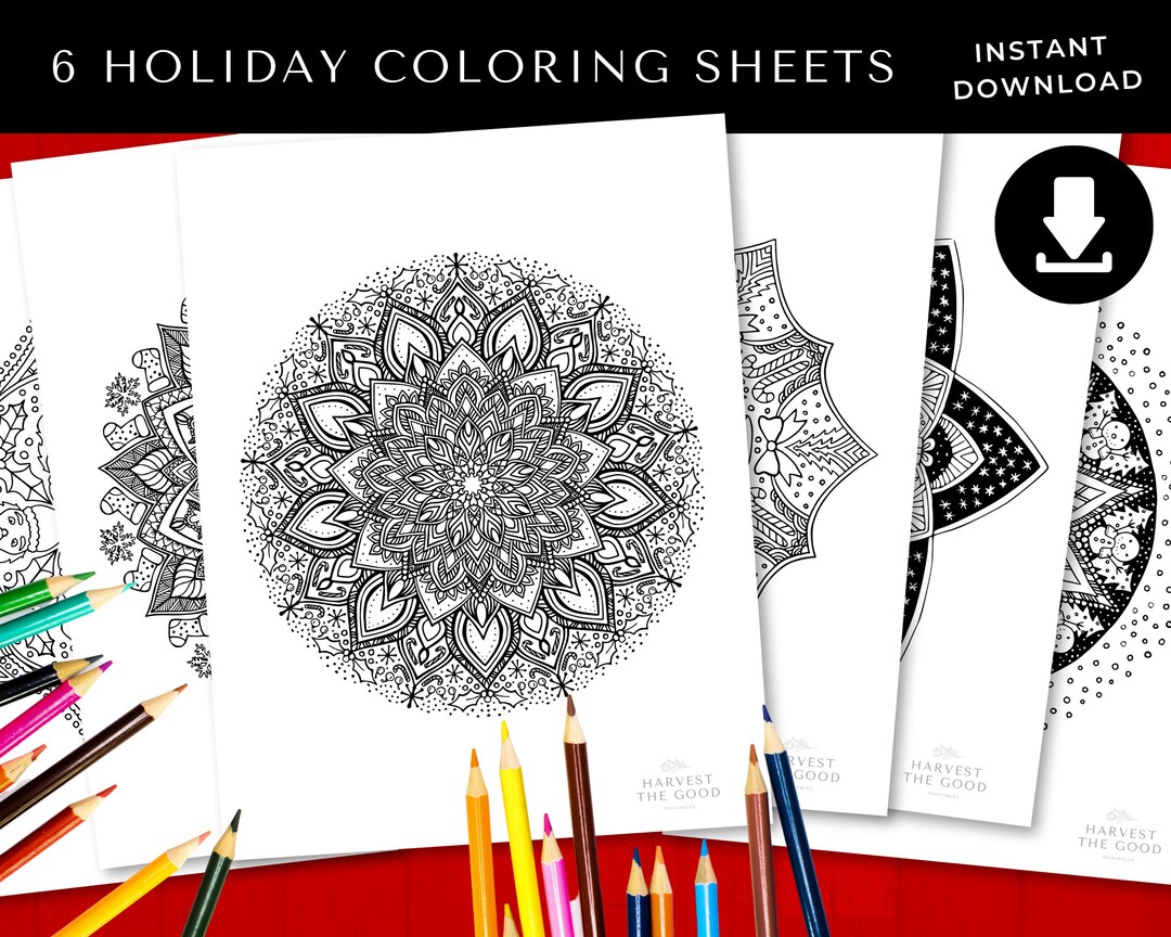 PRINTABLE Holiday Mandala Coloring Sheets | INSTANT DOWNLOAD ...