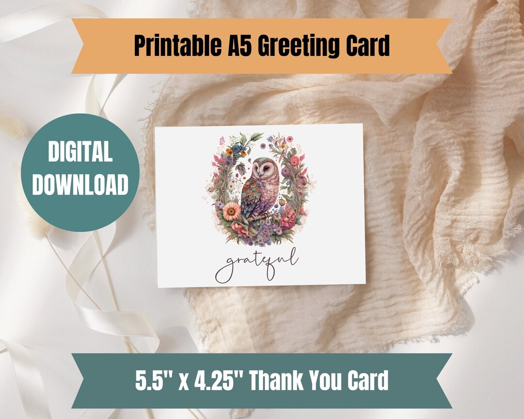 Printable Owl Thank You Cards With Watercolor Flowers to Send Gratitude ...