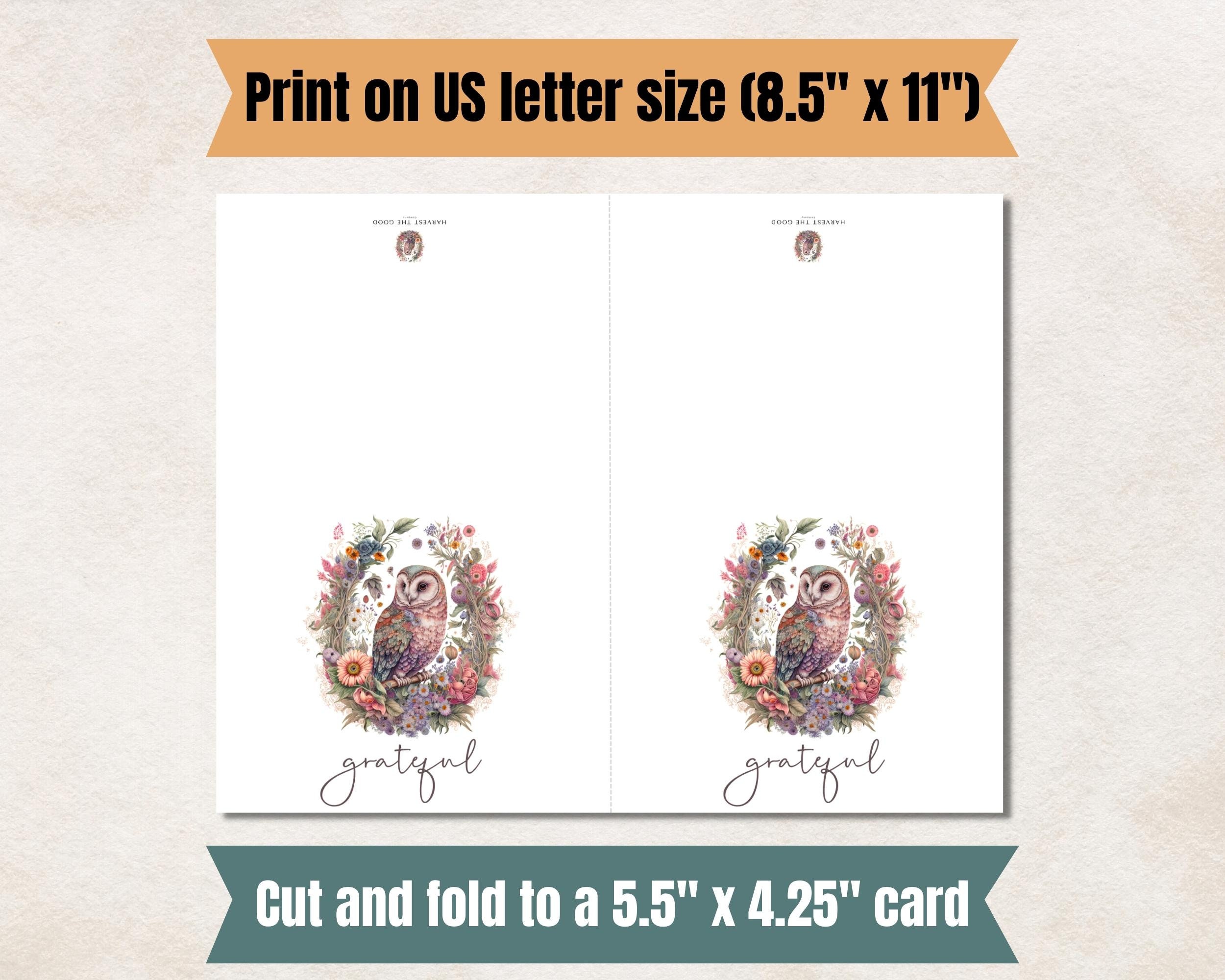 Printable Owl Thank You Cards With Watercolor Flowers to Send Gratitude ...