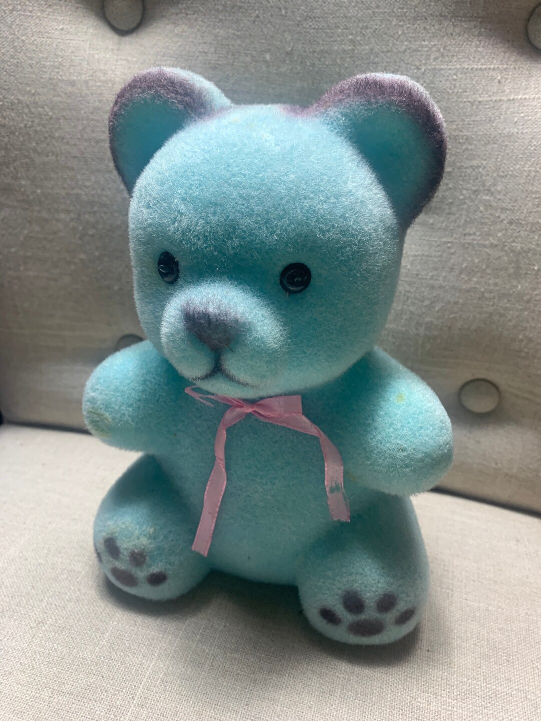 Vintage Furry Blue Teddy Bear Money Bank - Etsy