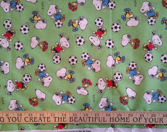 Peanuts Snoopy Playing Soccer on Green Cotton Fabric. Measure 1 Yard ...