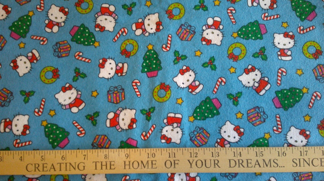 Blue Hello Kitty Christmas Flannel Measures One Yard Long by 42 Inches ...