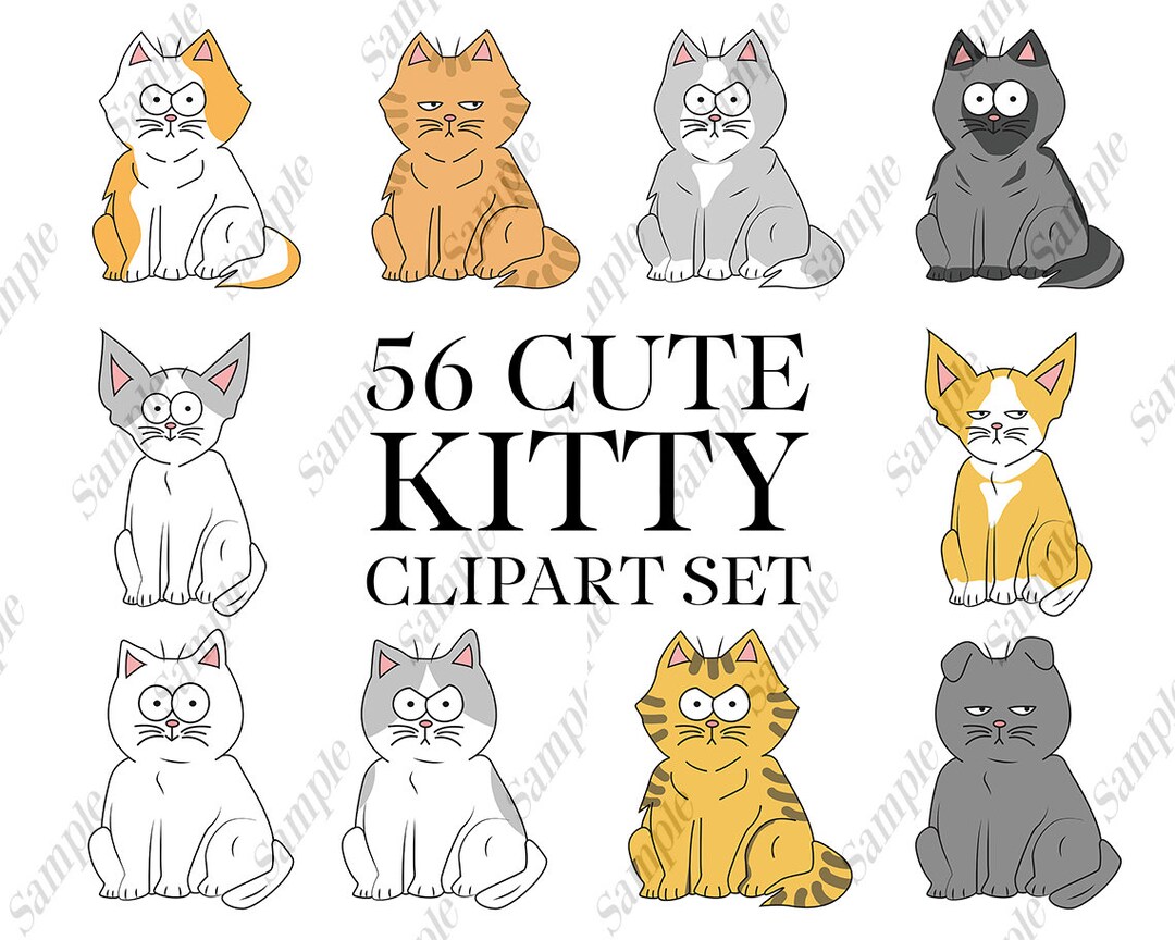 Cats Clipart Bundle | 56 PNG Cute Cats PNG Perfect for Doormat, T-shirt ...