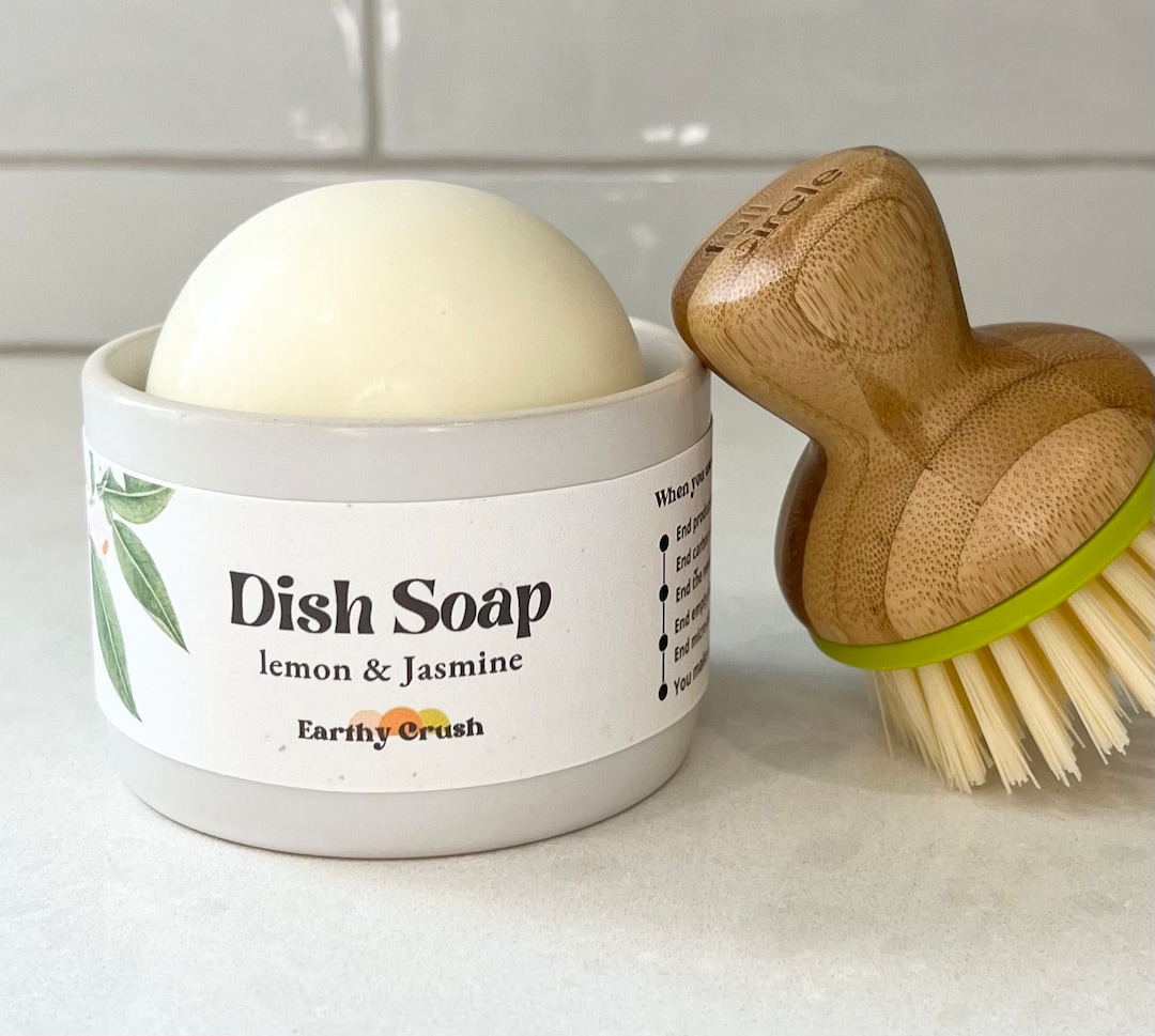 Solid Dish Soap Set Includes Ceramic Dish and Wooden Brush Lemon ...