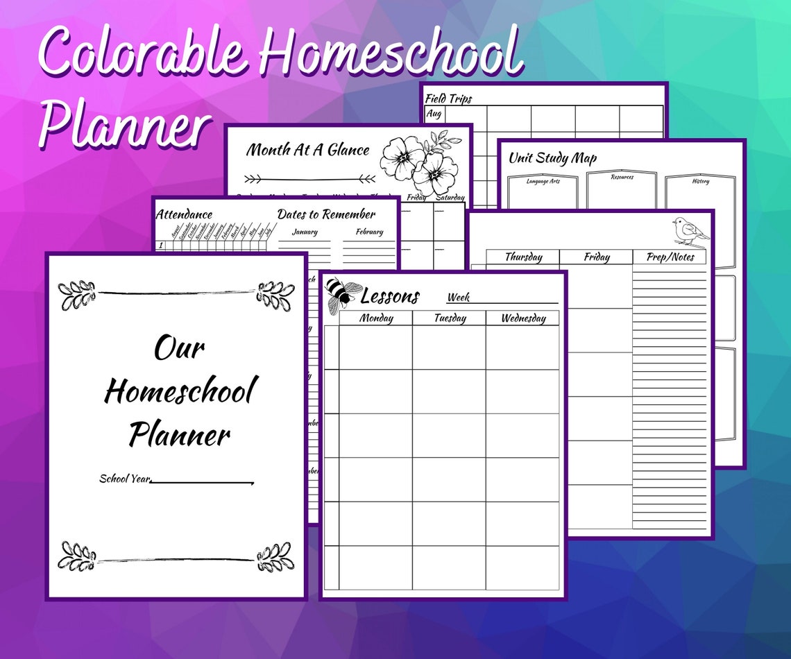 COLORABLE HOMESCHOOL PLANNER Digital Printable Complete - Etsy