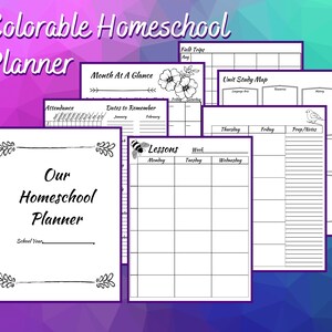 COLORABLE HOMESCHOOL PLANNER Digital Printable Complete - Etsy