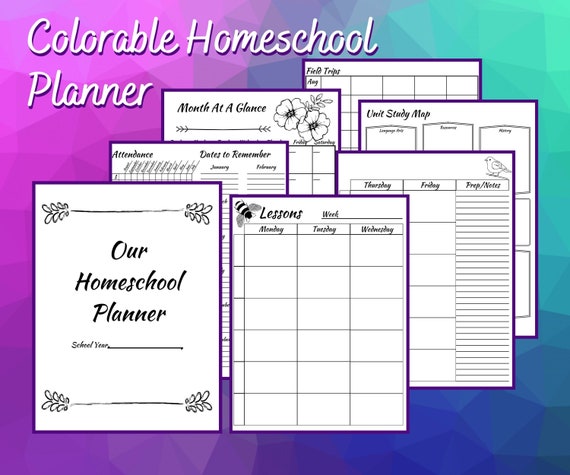 COLORABLE HOMESCHOOL PLANNER Digital Printable Complete - Etsy